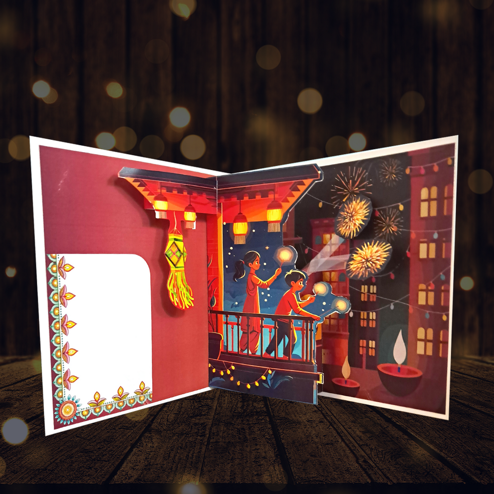 Diwali Pop Up Greeting Card – Kids Celebrating with Firecrackers | Uni ...